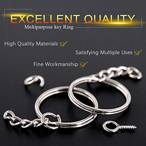 Swpeet 450Pcs 1" 25mm Sliver Key Chain Rings Kit, Including 150Pcs Keychain Rings with Chain and 150Pcs Jump Ring with 150Pcs Screw Eye Pins Bulk for Jewelry Findings Making (Sliver)