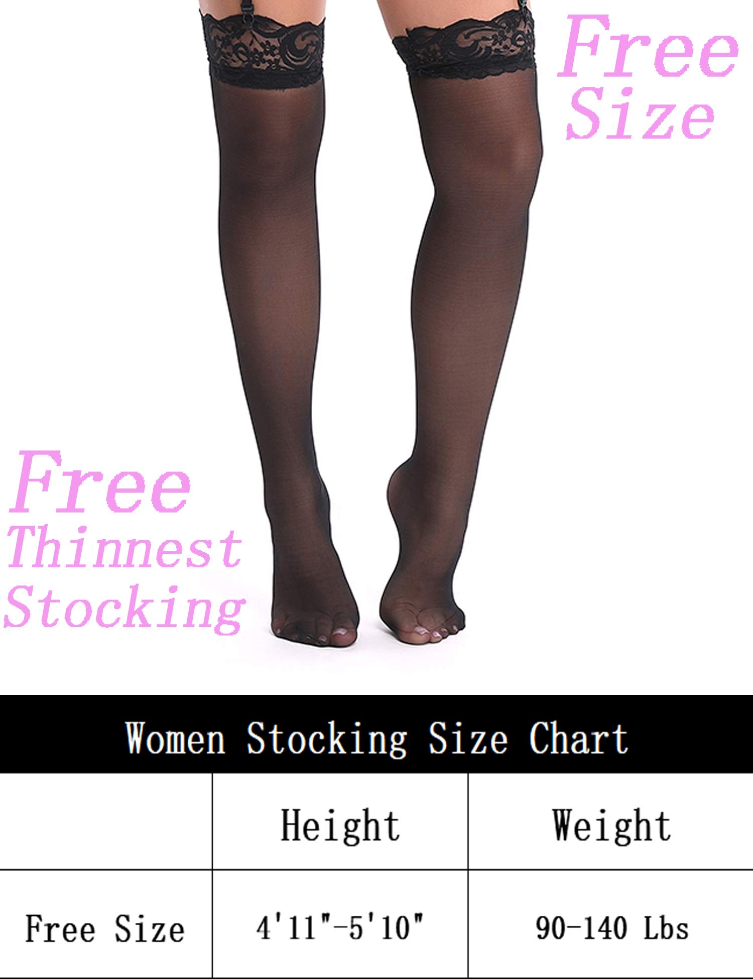 ADORELIFE Women's Floral Lace Sexy Black 4 Metal Clips Garter Belt Set (Free Stockings)