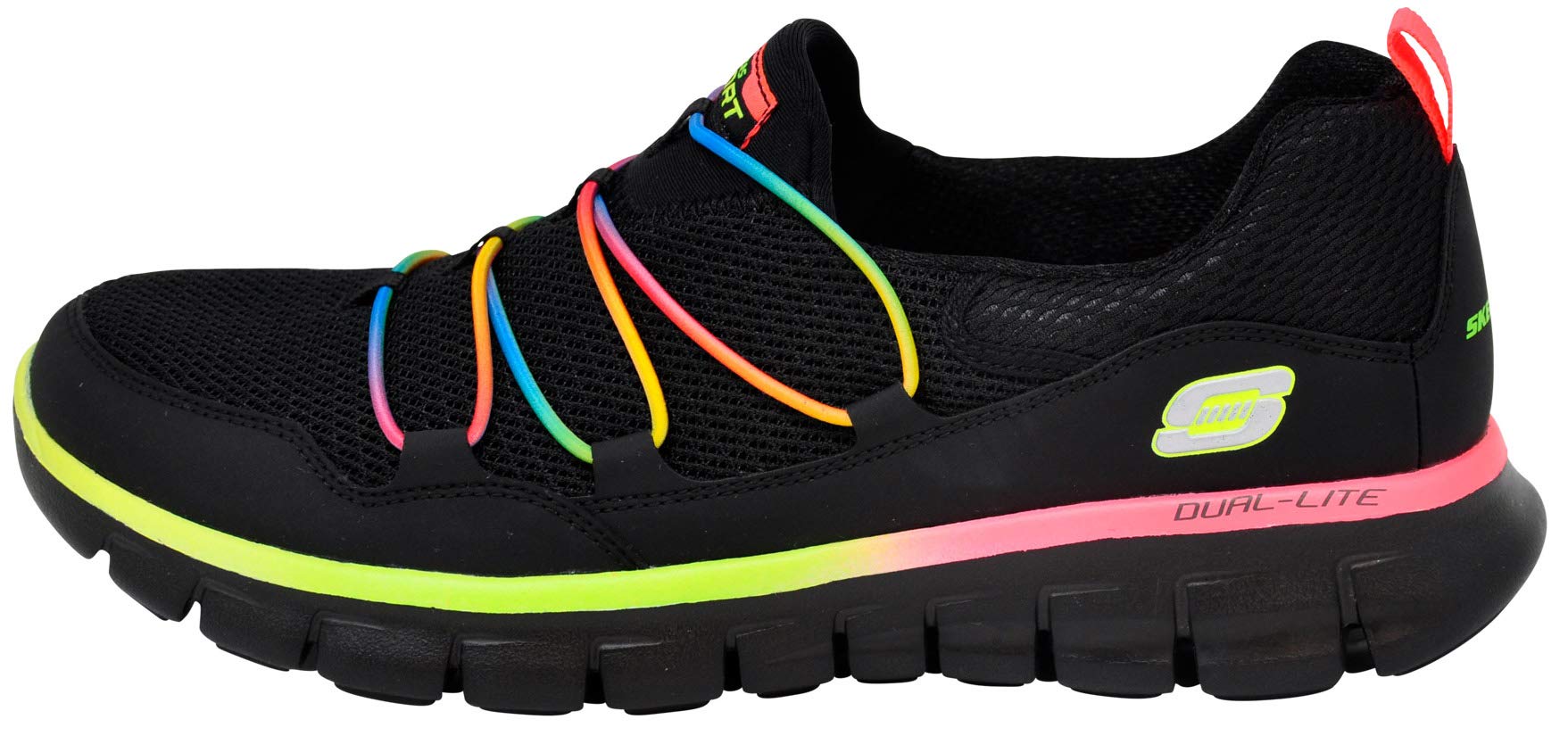 Skechers Sport Women's Loving Life Memory Foam Fashion Sneaker, Black/Black/Multi, 11 M US