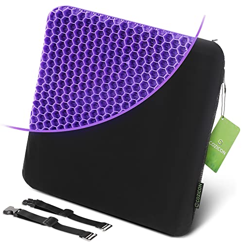 Gel Seat Cushion for Long Sitting - Purple Seat Cushions, Car Seat, Desk Chair, Wheelchair Cushions for Pressure Relief -Office Chair Back Support Cushion - Tailbone & Sciatica Pain Relief Pad Pillow