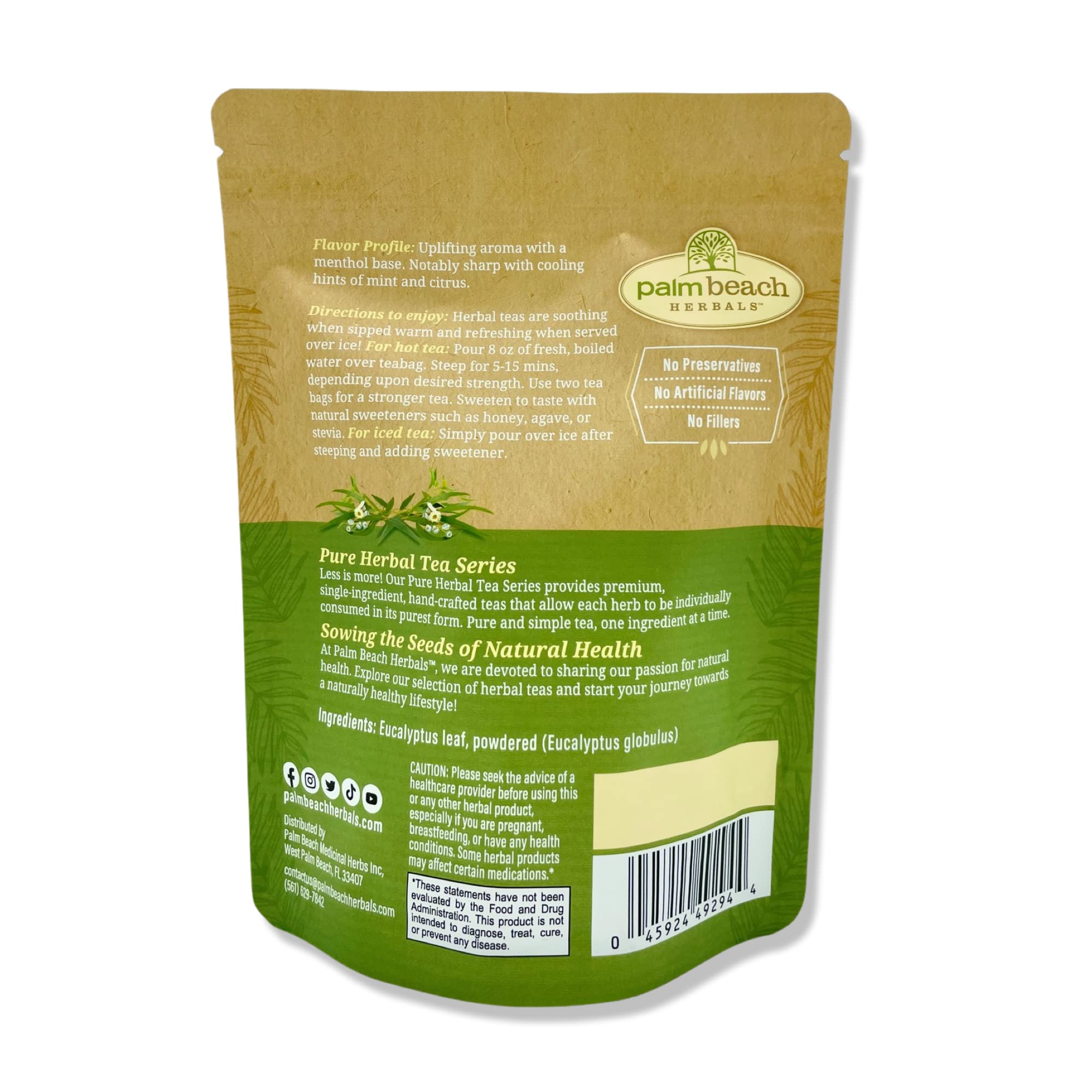 Palm Beach Medicinal Herbs - Eucalyptus Leaf Tea - Pure Herbal Tea Series (30 Tea Bags) 100% Natural
