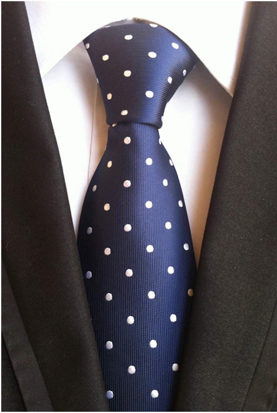 Men's Navy Blue White Polka Dot Silk Cravat Woven Jacquard Ascot Ties Great Gift