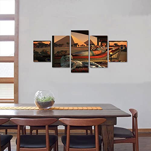 An Sexy Ancient Egyptian Lady and a Tame Cheetah Artwork Ancient Egypt Beauty and Pyramid Framed Ready to Hang-50 Wx24 H