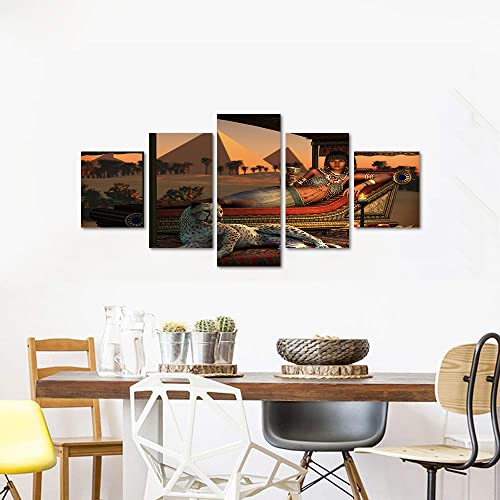 An Sexy Ancient Egyptian Lady and a Tame Cheetah Artwork Ancient Egypt Beauty and Pyramid Framed Ready to Hang-50 Wx24 H