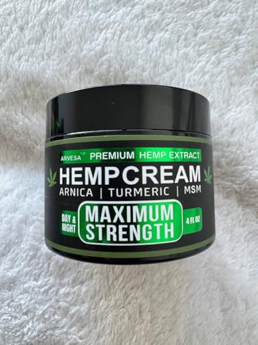 Hemp Cream - Glucosamine - Arnica - Turmeric - Maximum Strength - Back, Neck, Feet Support 4 FL OZ - Natural Formula Hemp Oil Gel Rub MSM