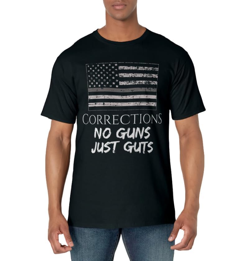 Thin Silver Line Corrections Officer T-Shirt Flag Gift T-Shirt