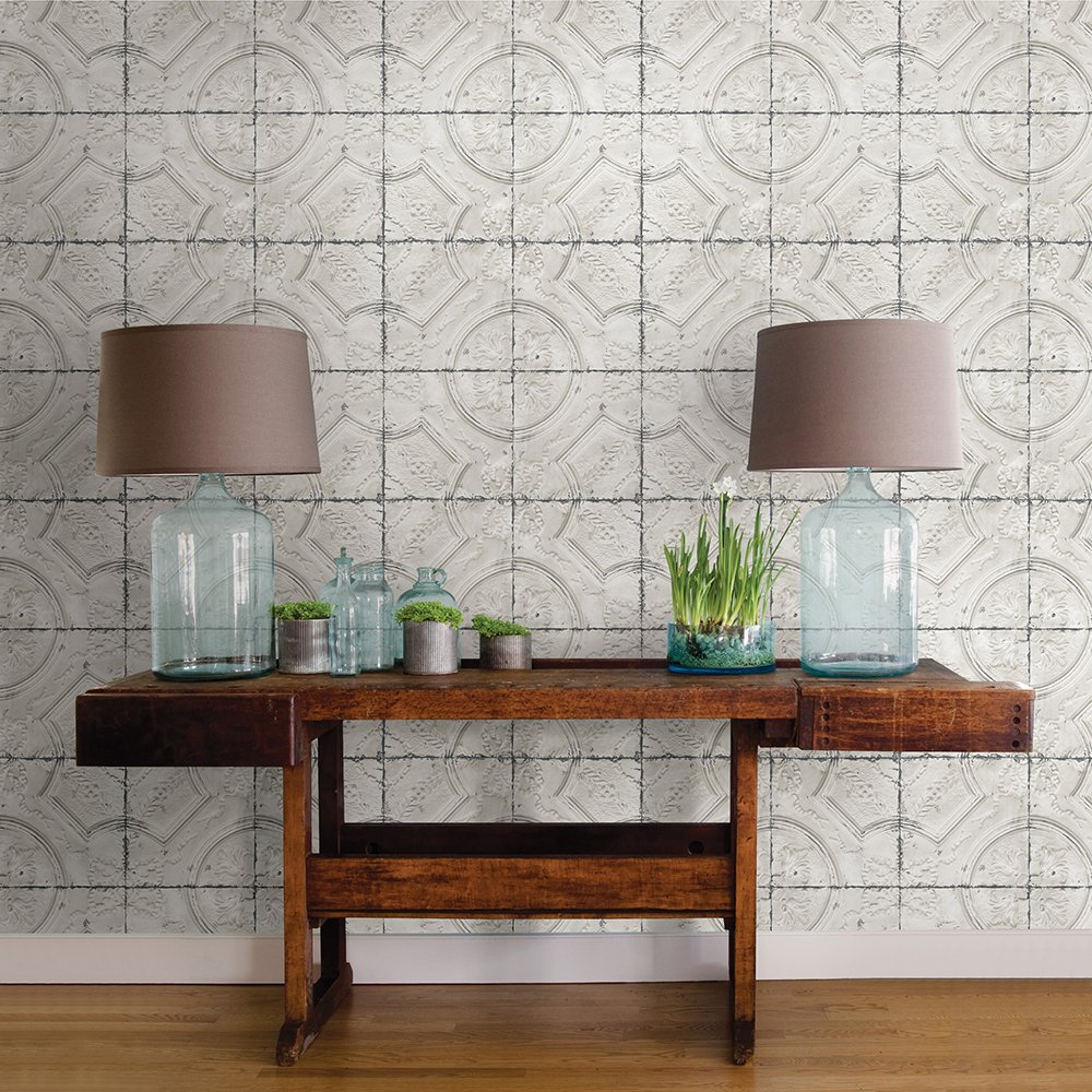 Chesapeake 3115-12431 Susanna Off-White Vintage Tin Tile Wallpaper