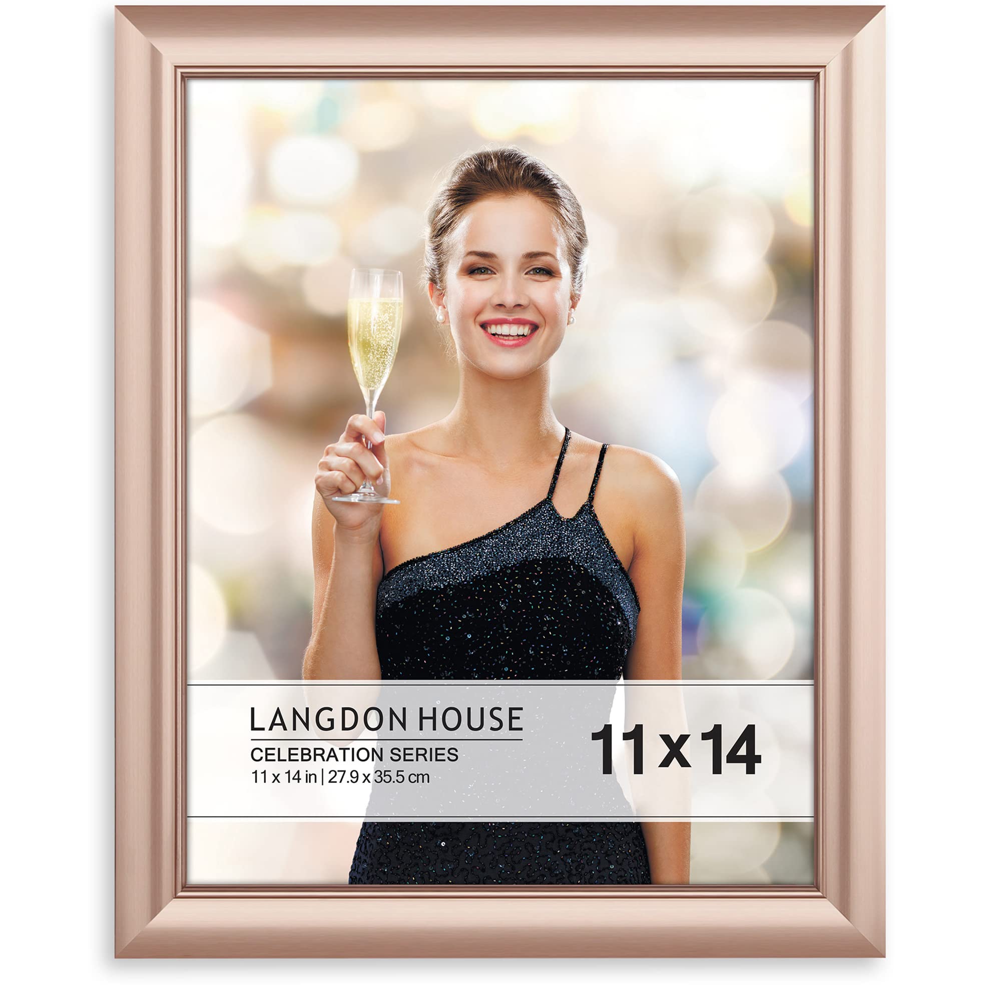 Langdon House 11x14 Rose Gold Picture Frame, Contemporary Glam Photo Frame 11 x 14, Wall Mount or Table Top, Celebration Collection