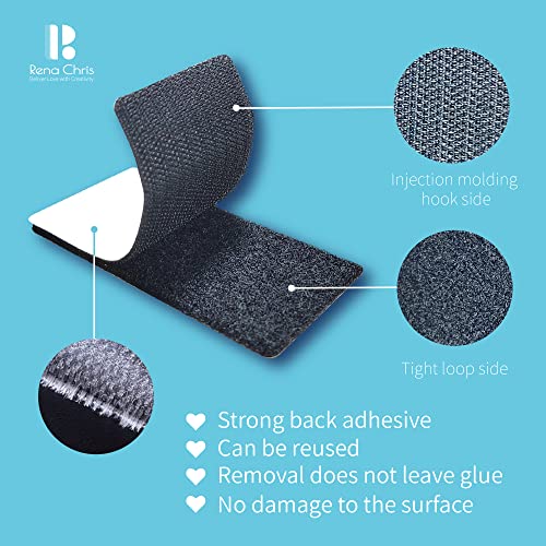 Rena Chris Hook and Loop Strips with Adhesive | 2 x 6 Inch 16 Sets | Double-Sided Interlocking Mounting Tape for Couch Cushions, Suitable for School Classroom, Office, Home- Black