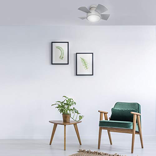 Modern Forms Vox Indoor and Outdoor 5-Blade Smart Flush Mount Ceiling Fan 26in Matte White with 3000K LED Light Kit and Remote Control, (FH-W1802-26L-MW)