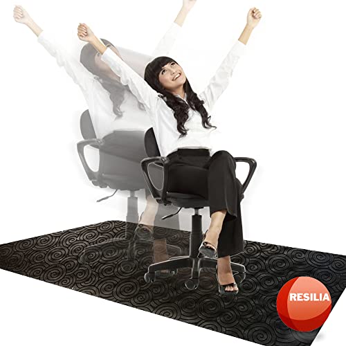 Resilia Office Desk Chair Mat - for Low Pile Carpet ( with Grippers ) Updated Black Swirl Spiral Pattern, 36 Inches x 48 Inches, Made in The USA