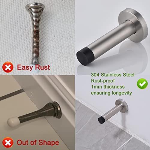 JQK Door Stopper Black, 304 Stainless Steel Thicken 1mm Sound Dampening Door Stop Bumper Wall Protetor 2 Pack, Matte Black, DSB5-PB-P2