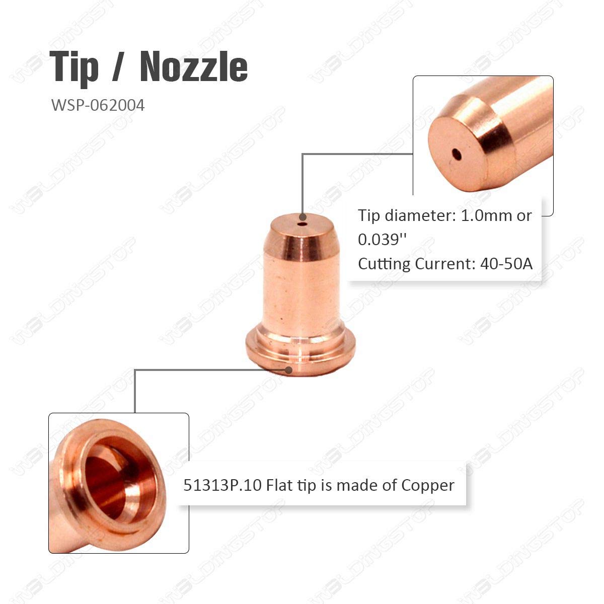 WeldingStop Plasma Cutting Torch for harbor freight 62204 IPT-60 PT-60 IPT-40 PT40 Tip 0.039'' 1.0mm Electrode Shield Cap Stand Off 22pcs