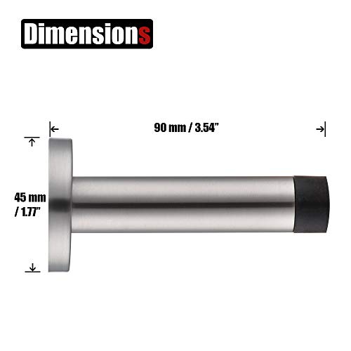 JQK Door Stopper Black, 304 Stainless Steel Thicken 1mm Sound Dampening Door Stop Bumper Wall Protetor 2 Pack, Matte Black, DSB5-PB-P2