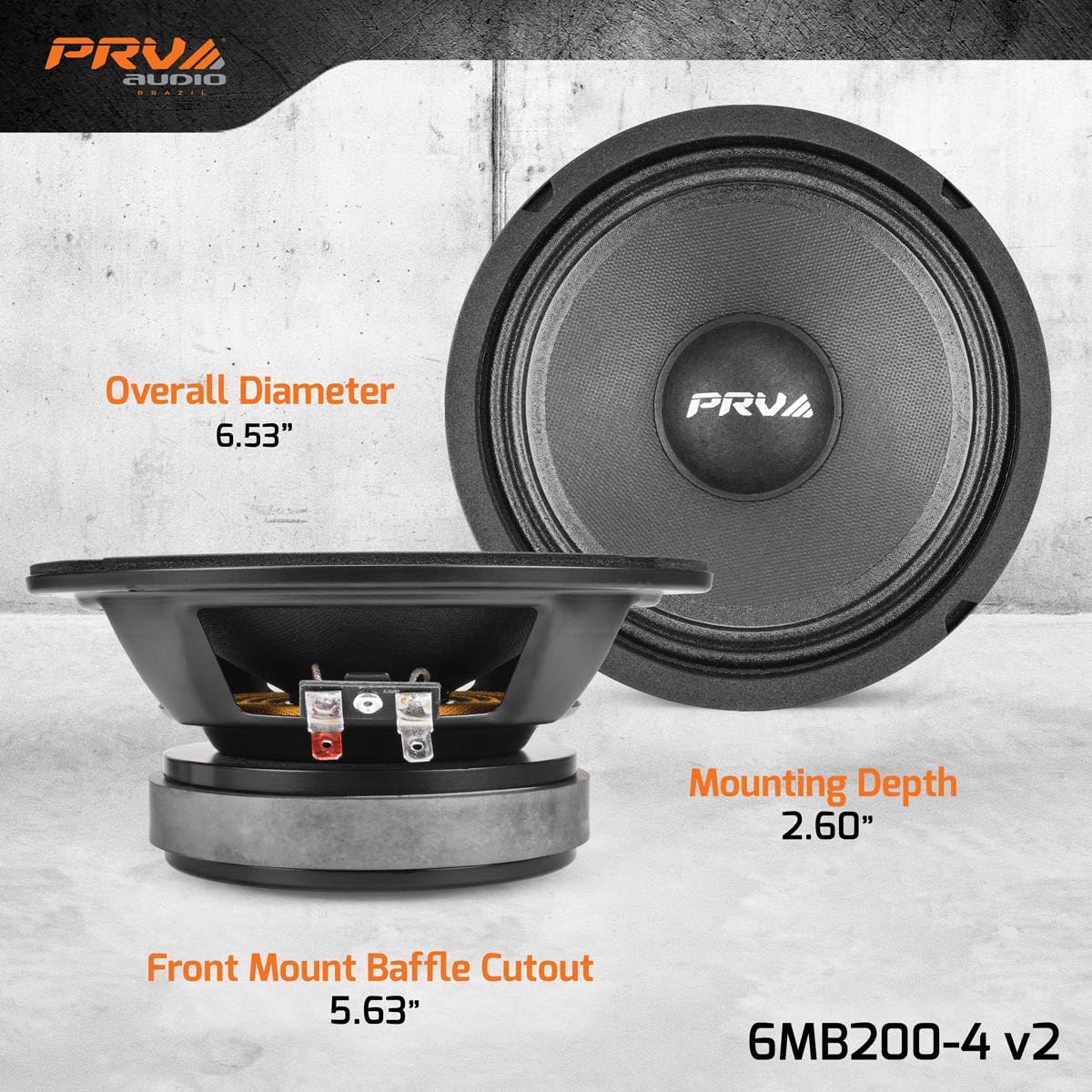 PRV AUDIO 6.5 Midbass Speaker 6MB200-4 v2 4 Ohms - 200 Watts 93.5 dB 1.5" Voice Coil - 6 Inch Speaker for Car Audio with Outstanding Vocals and Punch for Small Custom Enclosures - Pro Audio (Single)