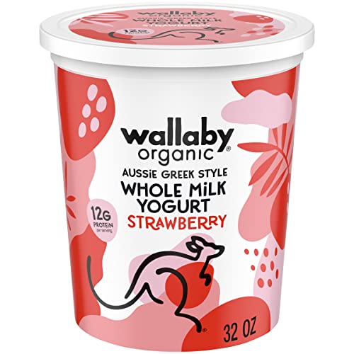 Wallaby Organic Aussie Greek Whole Milk Yogurt, Strawberry, 32 oz. USDA Organic