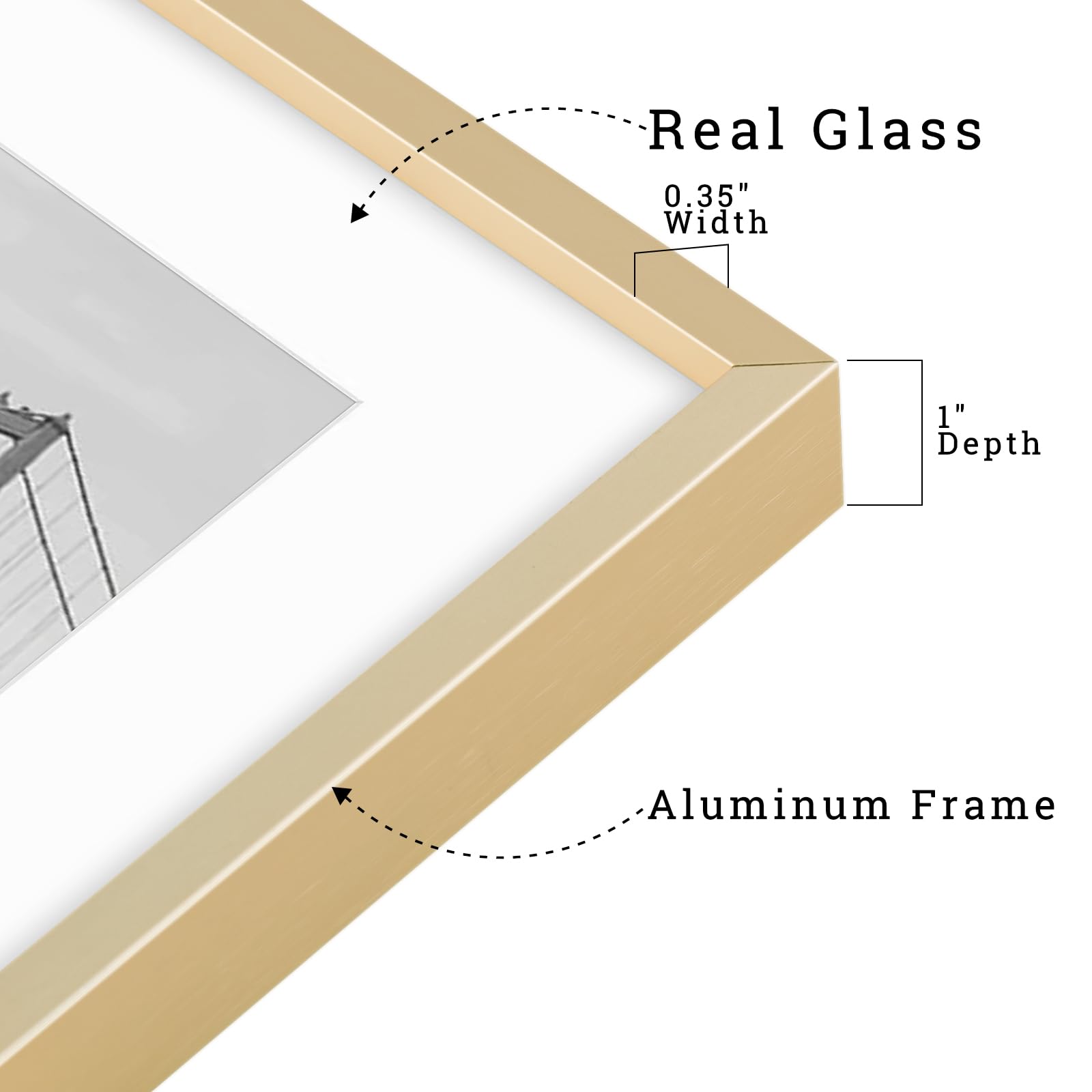 Frametory, 16x20 Metal Picture Frame with Mat for 11x14 Picture & Real Glass, Aluminum Photo Frame Collection (Gold, 1 Pack)