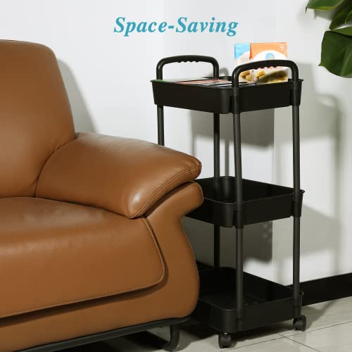 Vtopmart 3 Tier Rolling Cart with Wheels, Detachable Utility Storage Cart with Handle and Lockable Casters, Heavy Duty Storage Basket Organizer Shelves, Easy Assemble for Office, Bathroom, Kitchen