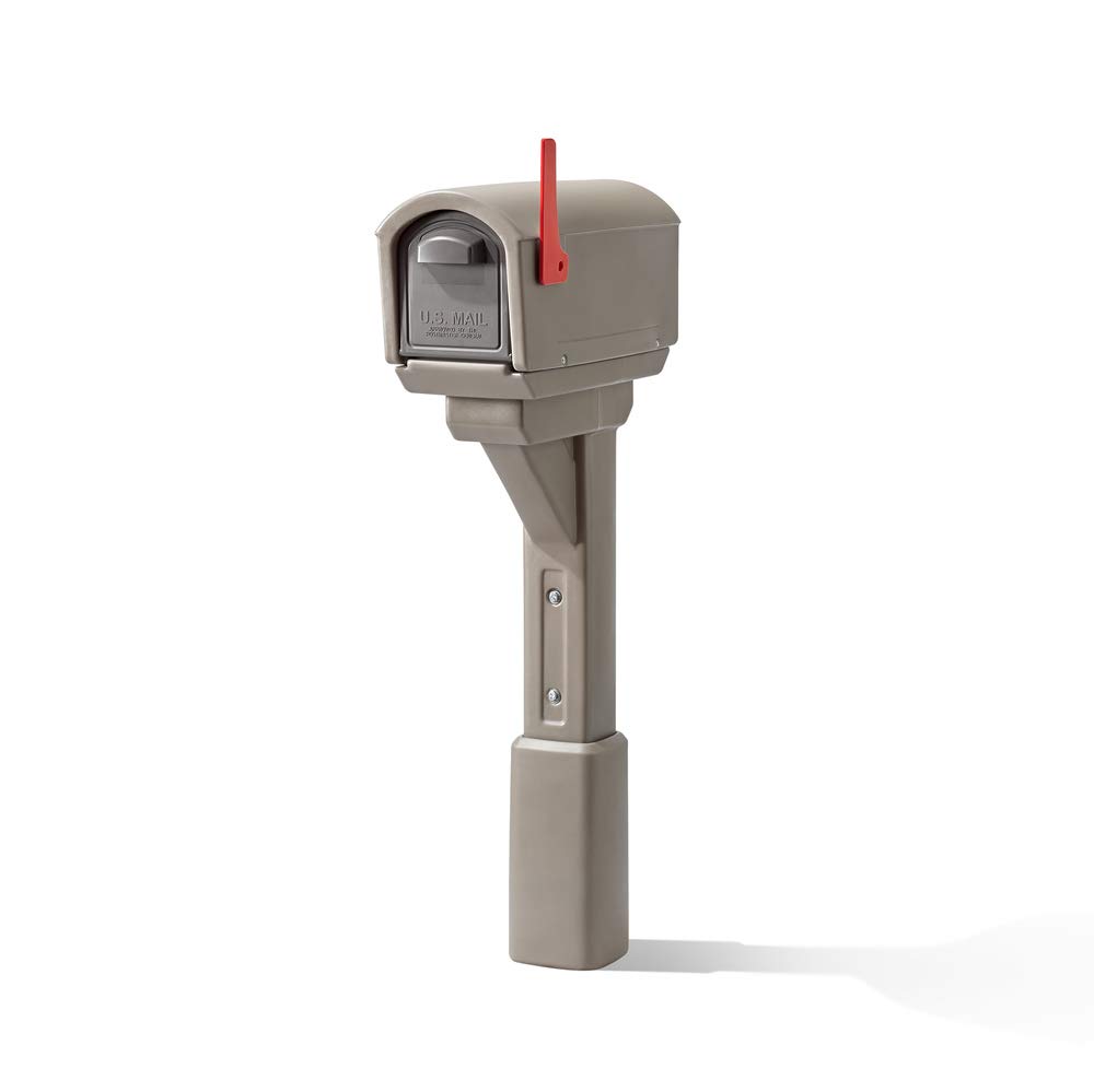 Step2 MailMaster Express Mailbox & Post, Weather Resistant, Large Outdoor Mailboxes, Made of Durable Plastic, Easy to Install, Flag Included, Mocha