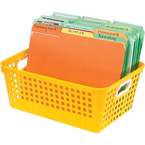 Really Good Stuff Large Plastic Book Baskets, 13¼" by 10" by 5½" - Single, Yellow Classroom Library Organizer, Toy Storage, Multi-Purpose Organizer Basket