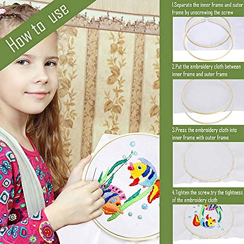 Caydo 7 Pieces 7 Sizes Embroidery Hoops Set 4 inch to 12 inch Bamboo Circle Cross Stitch Hoop Rings for Craft Sewing and Ornaments
