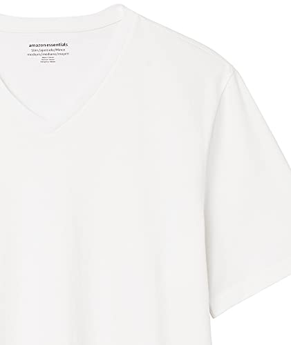 Amazon Essentials Men's Slim-Fit Short-Sleeve V-Neck T-Shirt, Pack of 2, Bright White, Medium