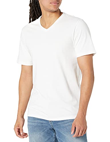 Amazon Essentials Men's Slim-Fit Short-Sleeve V-Neck T-Shirt, Pack of 2, Bright White, Medium