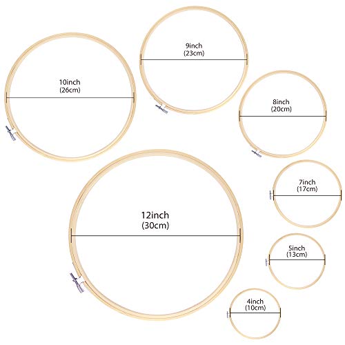 Caydo 7 Pieces 7 Sizes Embroidery Hoops Set 4 inch to 12 inch Bamboo Circle Cross Stitch Hoop Rings for Craft Sewing and Ornaments