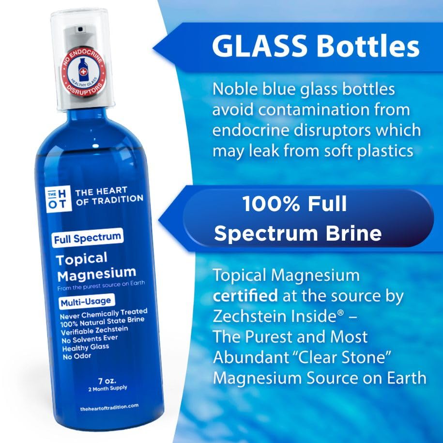 Full Spectrum Transdermal Magnesium Oil - Magnesium Spray in Healthy Glass Certified Zechstein Magnesium Chloride and Trace Minerals (7 fl oz)