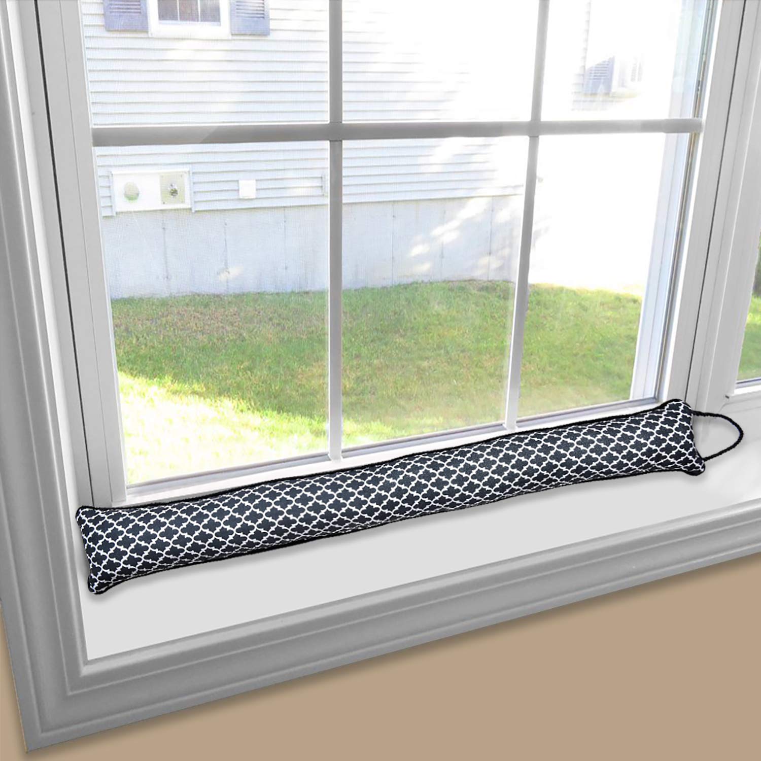 KindoBest Door Draft Stopper Moroccan Pattern - 35”L x 5”W x 2.5”H Heavy Duty Durable Door/Window Draft Blocker(Black)