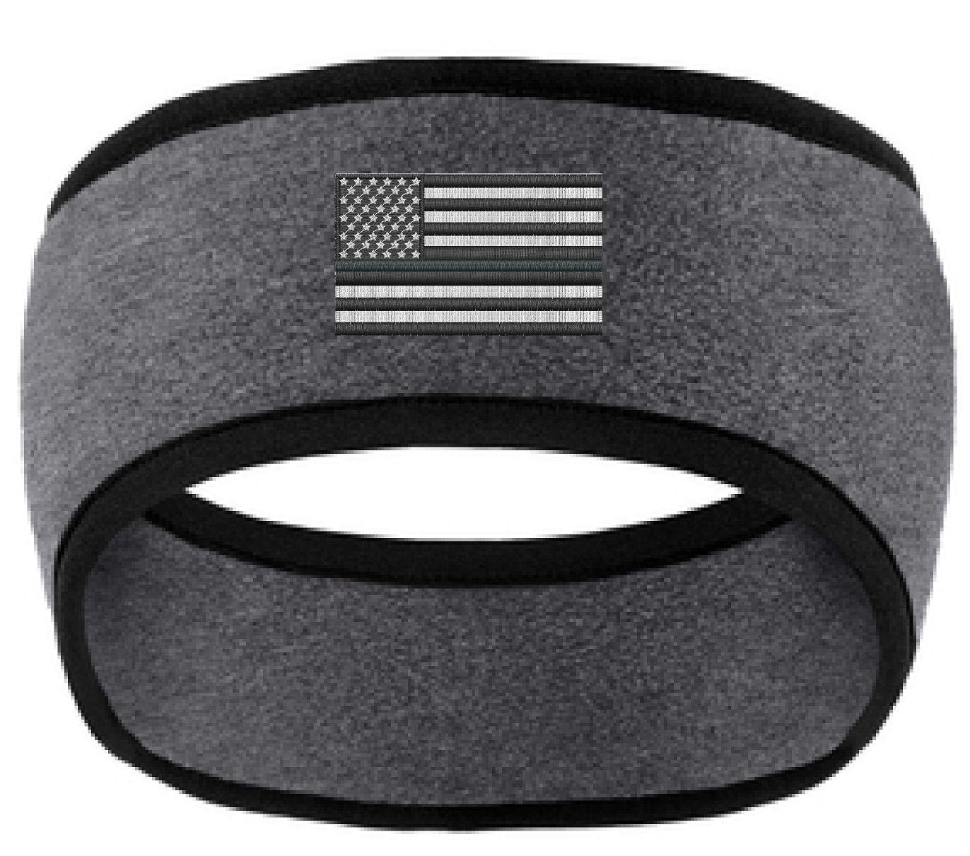 Thin Silver Line American Flag Support Corrections Officer 2 Color Fleece Headband (Grey)