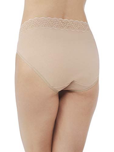 Vanity Fair Women's Flattering Lace Cotton Stretch Panties, Hi Cut-Honey Beige, 9
