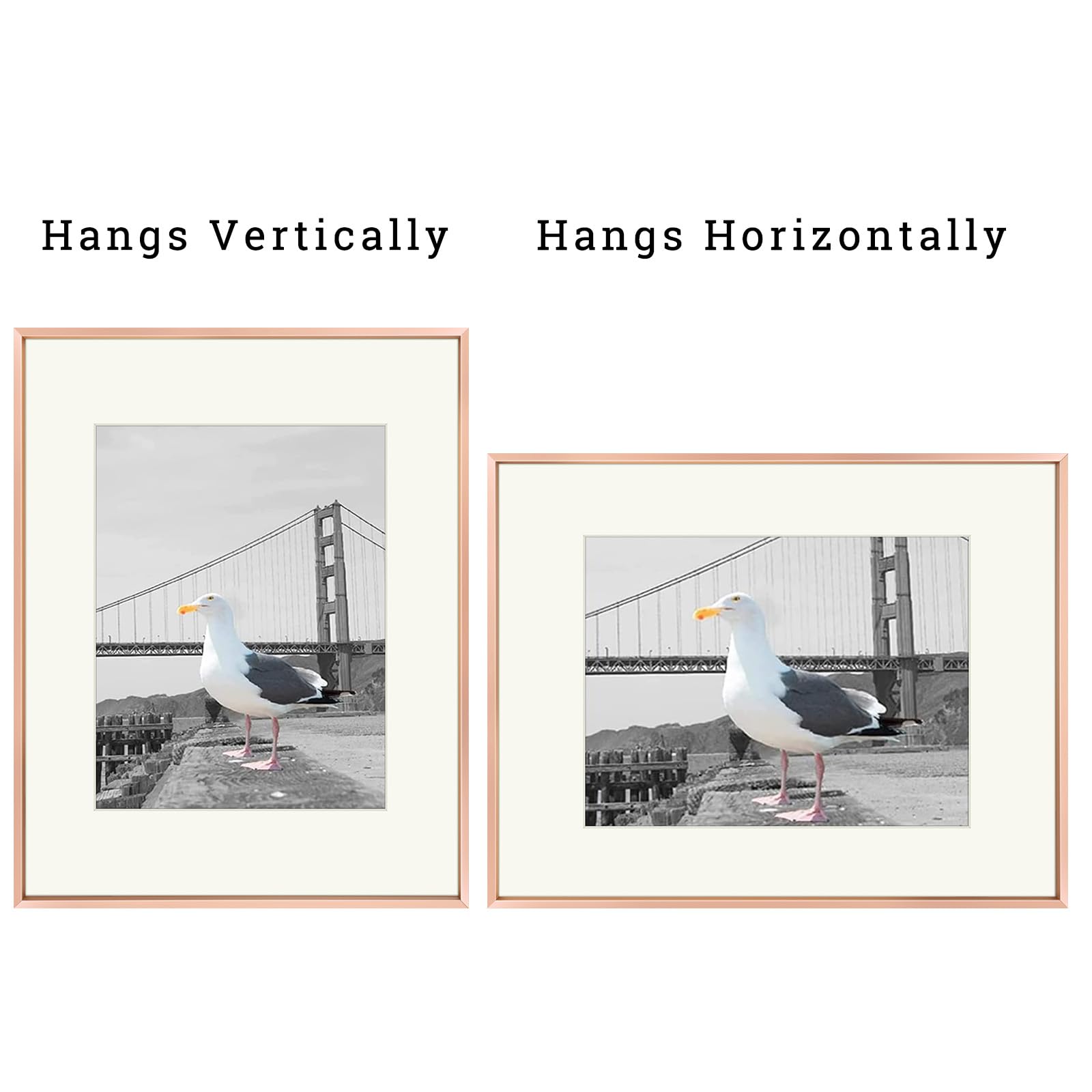 Frametory, 16x20 Metal Picture Frame with Mat for 11x14 Picture & Real Glass, Aluminum Photo Frame Collection (Rose Gold, 1 Pack)