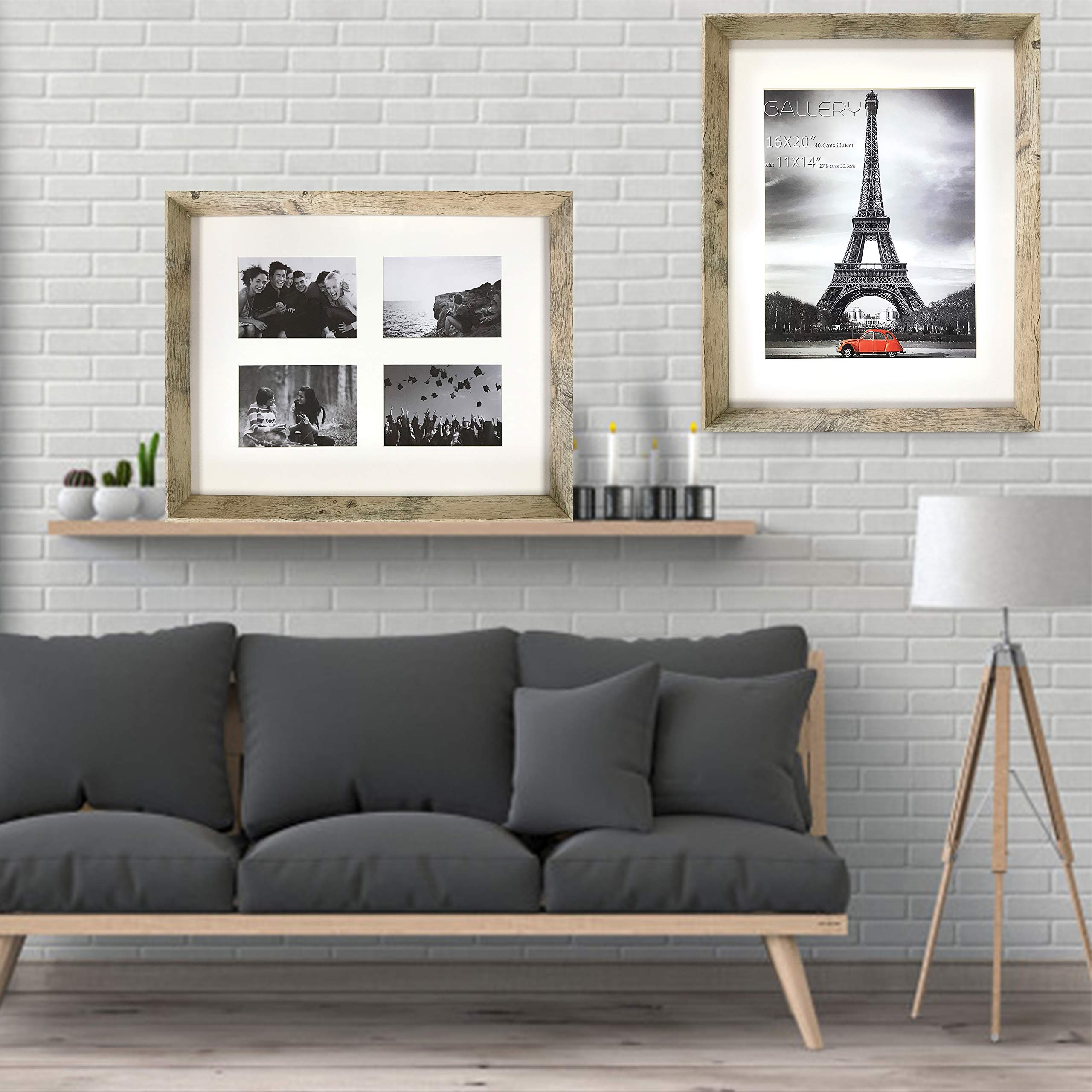 Art Emotion Farmhouse Rustic Woodgrain Style High Profile Picture Frame, Frame Height 1.75", 2 mm Reinforced Glass Light Oak Finish 16x20 Frames for 11x14 and 5x7 Photos, Pack of 2
