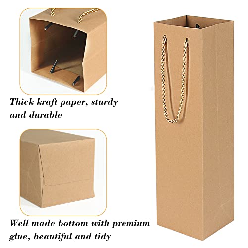 HRX Package Premium Kraft Paper Wine Gift Bags with Handles, 12PCS Sturdy Single Bottle Wine Holder Tote Bag for Christmas, Party, Shopping, Retail Merchandise (Brown)