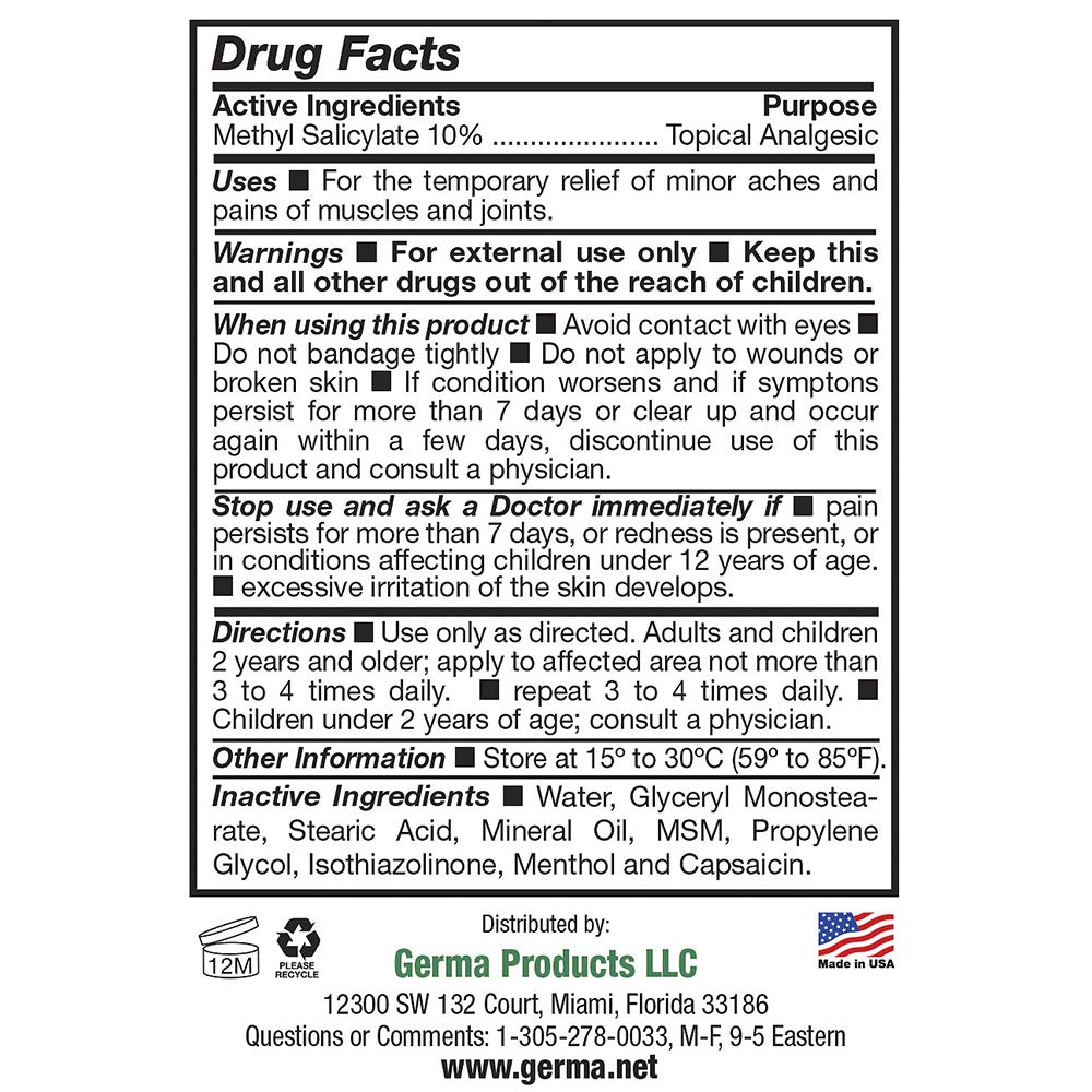 Germa Liniment Udder Plus. Natural Topical Analgesic Ointment. Relief for Pain and Aches in Joints and Back. With Chile Extract. 6 oz