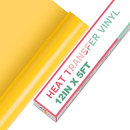 HTVRONT HTV Vinyl Rolls Heat Transfer Vinyl - 12" x 5ft Yellow HTV Vinyl for Shirts, Iron on Vinyl for All Cutter Machine - Easy to Cut & Weed for Heat Vinyl Design (Yellow)