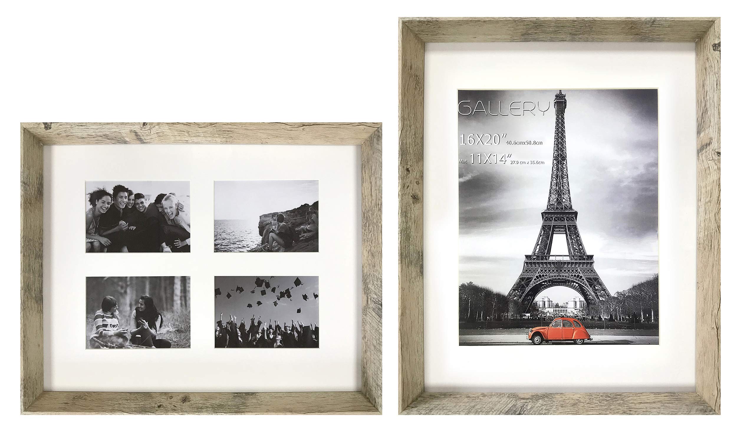 Art Emotion Farmhouse Rustic Woodgrain Style High Profile Picture Frame, Frame Height 1.75", 2 mm Reinforced Glass Light Oak Finish 16x20 Frames for 11x14 and 5x7 Photos, Pack of 2