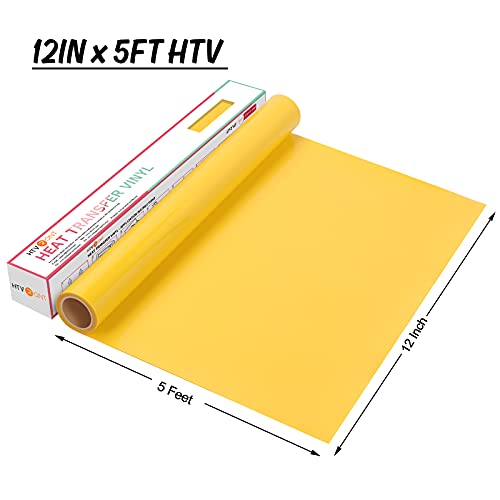 HTVRONT HTV Vinyl Rolls Heat Transfer Vinyl - 12" x 5ft Yellow HTV Vinyl for Shirts, Iron on Vinyl for All Cutter Machine - Easy to Cut & Weed for Heat Vinyl Design (Yellow)