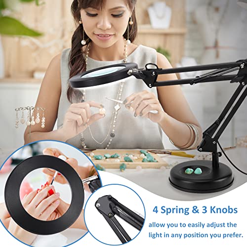 Magnifying Glass with Light and Stand, Veemagni 5X Real Glass 2-in-1 Desk Lamp & Clamp, 3 Color Modes Stepless Dimmable, LED Lighted Magnifier with Light for Hobby Reading Crafts Repair Close Works