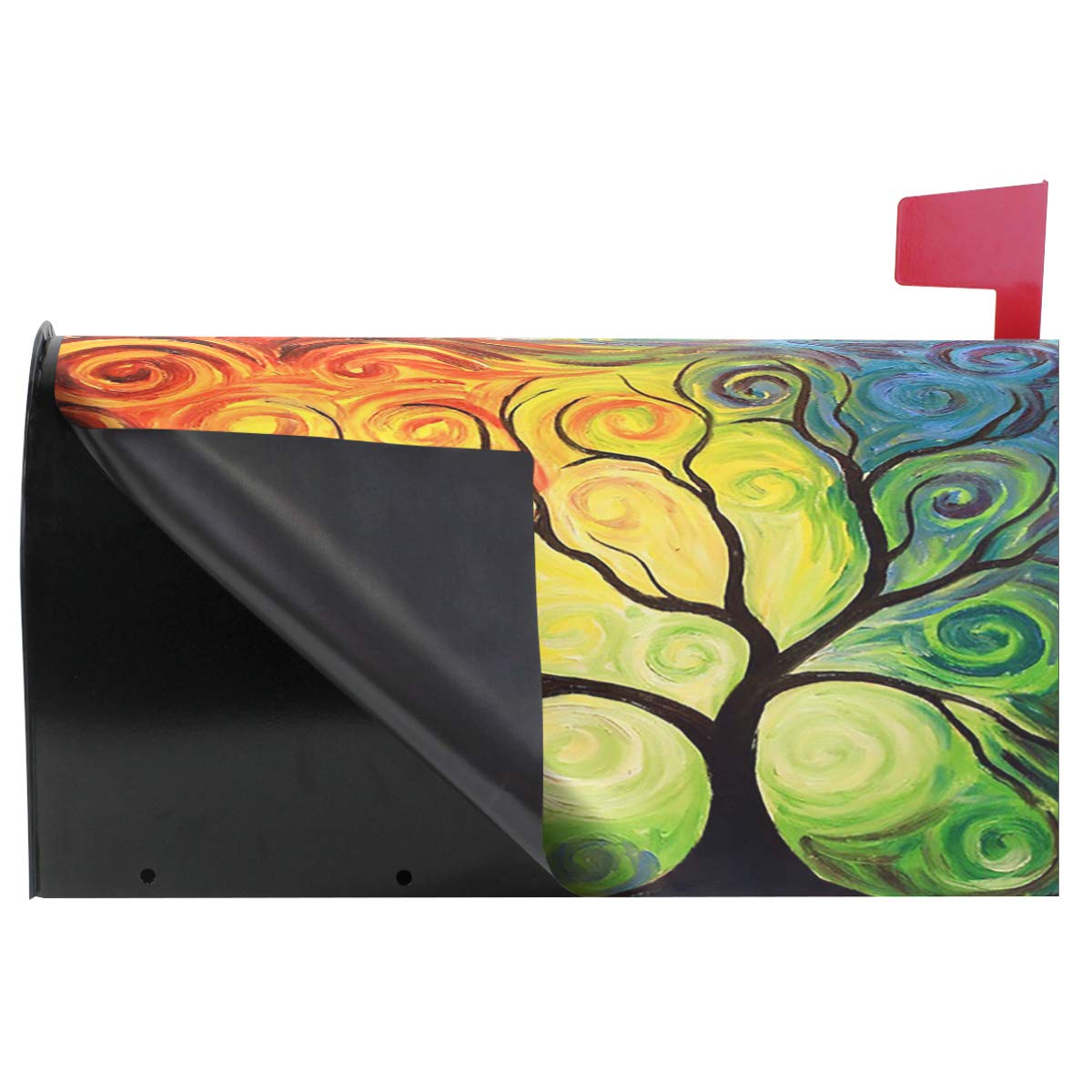 Colorful Rainbow Tree of Life Branch Mailbox Covers Standard Size Abstract Tree of Life Summer Spring Autumn Winter Magnetic Mail Cover Letter Post Box 21" Lx 18" W