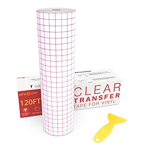 HTVRONT Transfer Tape for Vinyl - 12" X 120 ft w/Red Alignment Grid Transfer Paper for Cricut Adhesive Vinyl, Silhouette Cameo Vinyl Transfer Tape for Vinyl for Decals,Signs, Windows, Stickers