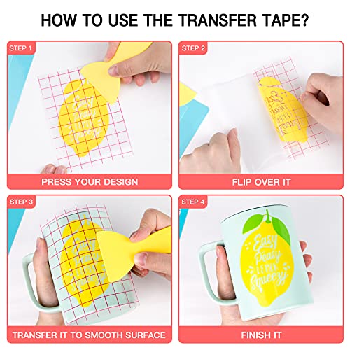 HTVRONT Transfer Tape for Vinyl - 12" X 120 ft w/Red Alignment Grid Transfer Paper for Cricut Adhesive Vinyl, Silhouette Cameo Vinyl Transfer Tape for Vinyl for Decals,Signs, Windows, Stickers