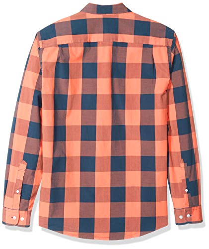 Amazon Essentials Men's Slim-Fit Long-Sleeve Poplin Shirt, Blue Orange Buffalo, Large