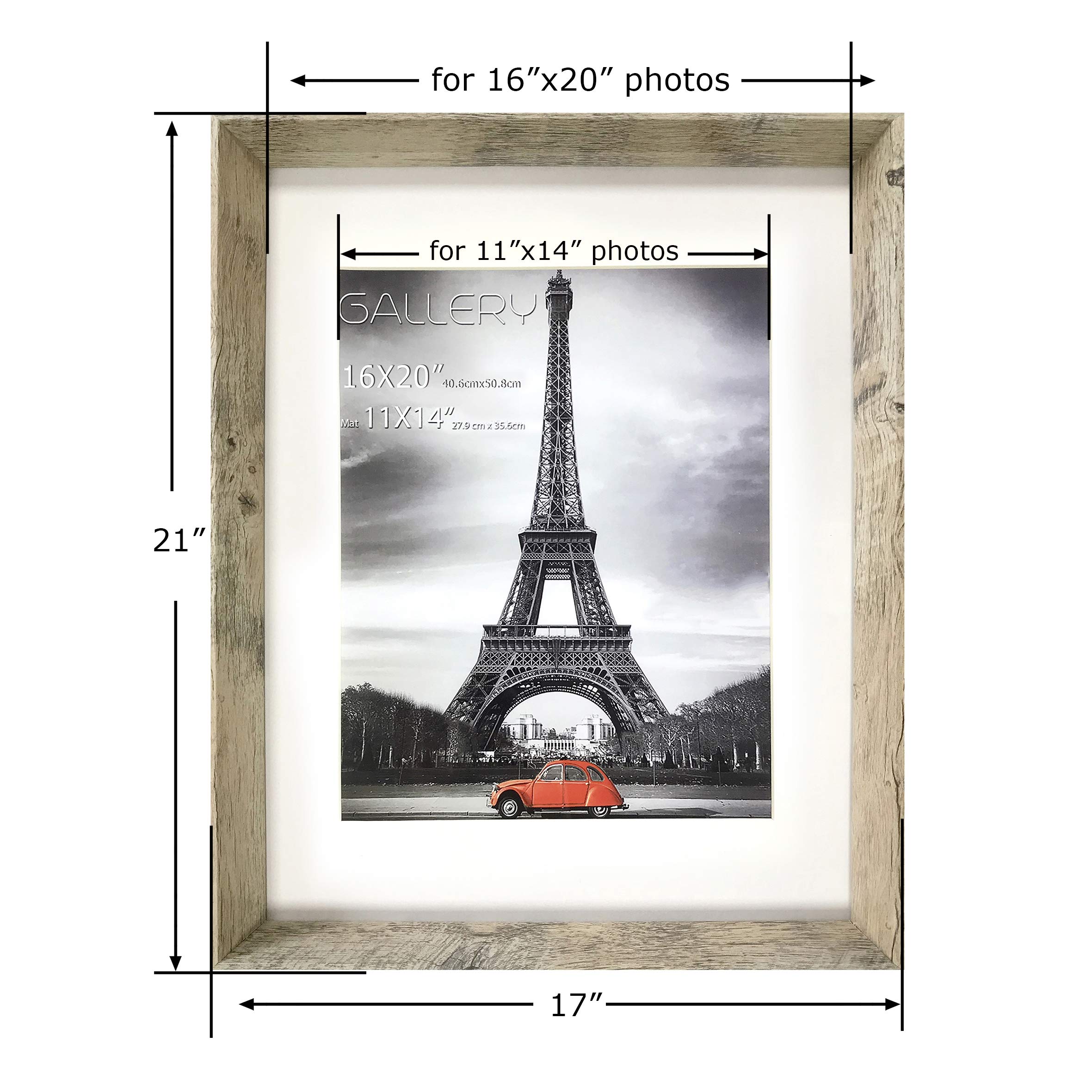 Art Emotion Farmhouse Rustic Woodgrain Style High Profile Picture Frame, Frame Height 1.75", 2 mm Reinforced Glass Light Oak Finish 16x20 Frames for 11x14 and 5x7 Photos, Pack of 2