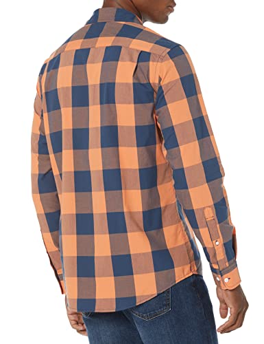Amazon Essentials Men's Slim-Fit Long-Sleeve Poplin Shirt, Blue Orange Buffalo, Large