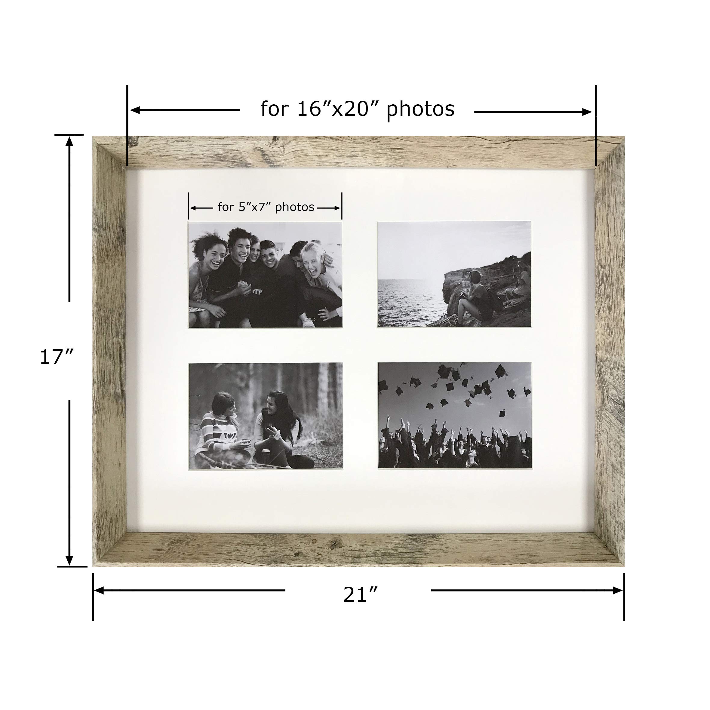 Art Emotion Farmhouse Rustic Woodgrain Style High Profile Picture Frame, Frame Height 1.75", 2 mm Reinforced Glass Light Oak Finish 16x20 Frames for 11x14 and 5x7 Photos, Pack of 2