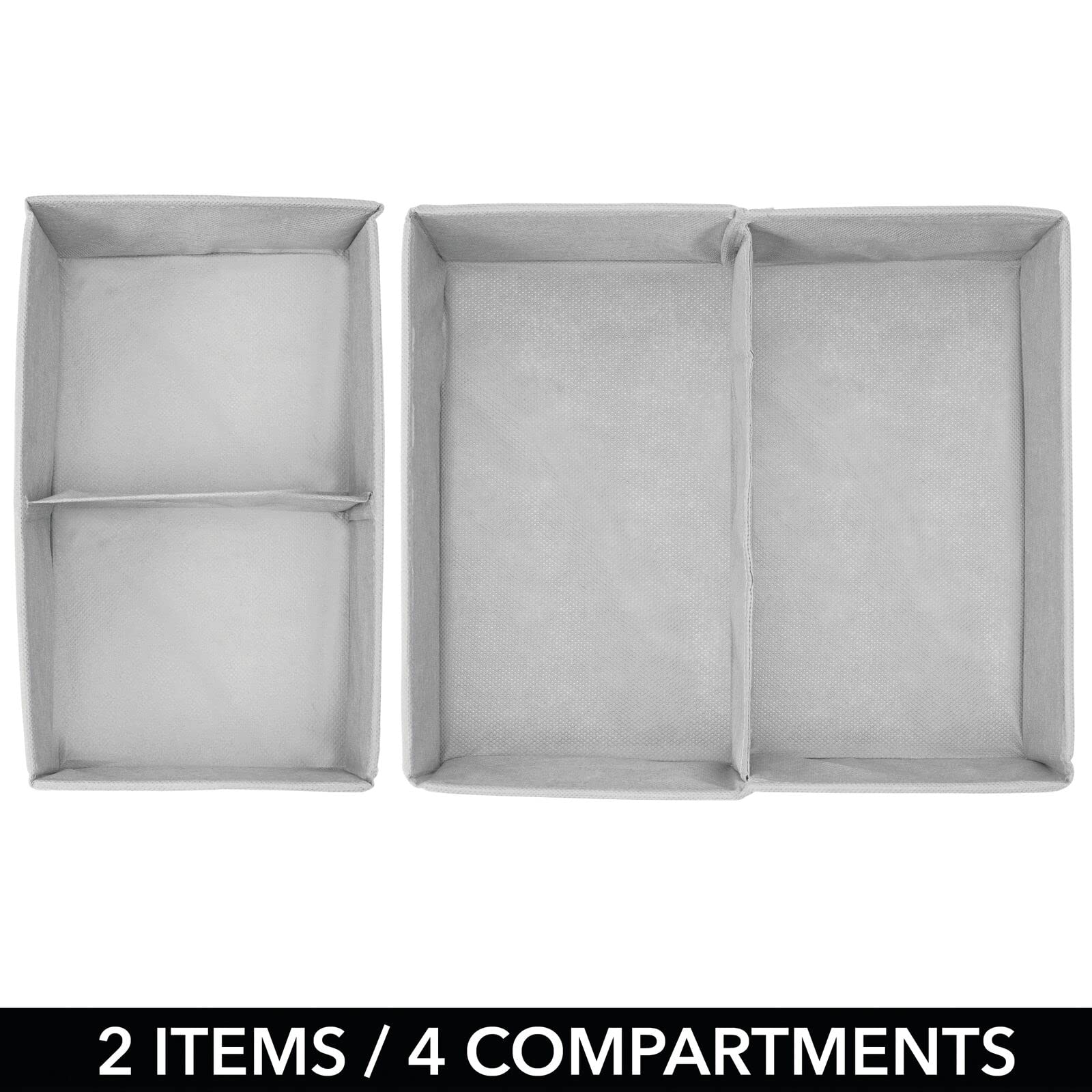 mDesign Fabric Drawer Storage Divider Organizer Bins for Nursery, Kids Bedroom Dresser, Closet, Shelf, Playroom Organization, Hold Clothes, Toys, Diapers, 2 Pack, Gray/White Polka Dot