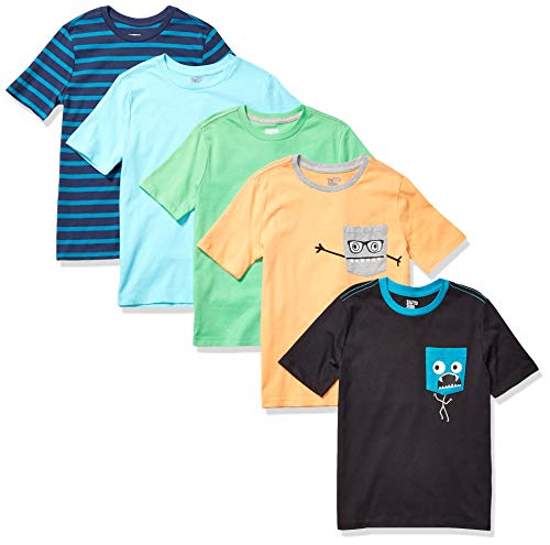 Amazon Essentials Boys' Short-Sleeve T-Shirts (Previously Spotted Zebra), Pack of 5, Multicolor/Monsters/Stripe, X-Large