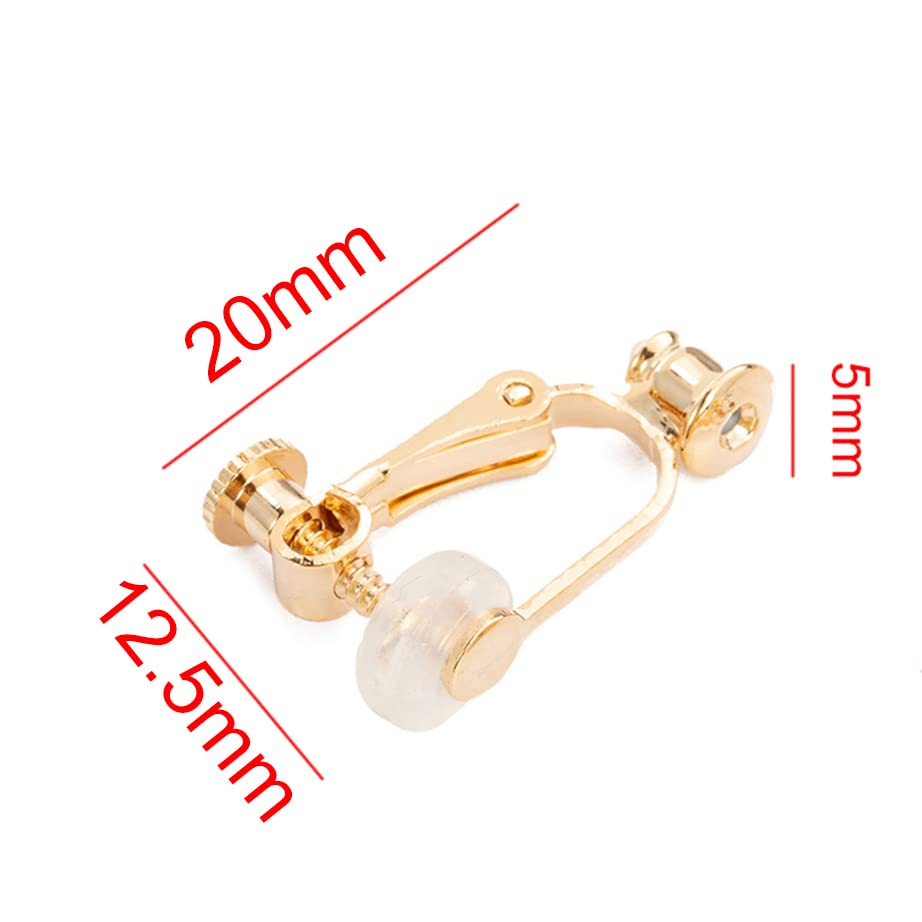 Golden Clip on Earring converters with Silicon Earring Pads, 16pcs Hypoallergenic Round Flat Back Tray Earring Clips Easy Open Loop DIY Earring Making for Women Men Girls Non-Pierced Ears